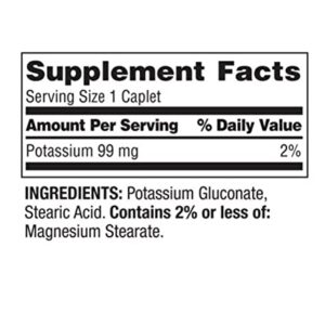 Spring - Valley Potassium Caplets 99 mg - 250 Pack of 2 for Caplets for Heart Nerve and Muscle Function