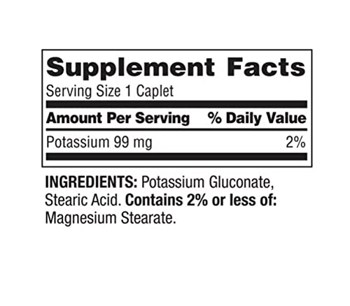 Spring - Valley Potassium Caplets 99 mg - 250 Pack of 2 for Caplets for Heart Nerve and Muscle Function