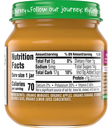 Gerber Organic for Baby Wonder Foods 2nd Foods Baby Food Jar, Mango Apple Banana, USDA Organic Pureed Baby Food with Superfoods, 4-Ounce Glass Jar (Pack of 6)