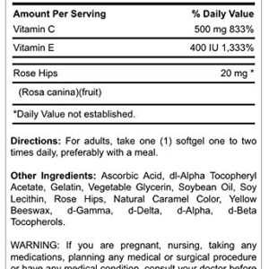 Puritans Pride Vitmain C 500 mg & E 180 mg with Rose Hips for Immune & Antioxidant Support by Puritan's Pe for Healthy Skin and Immune System Support, 100 Softgels