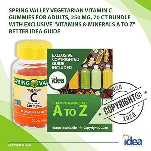 Spring Valley Vegetarian Vitamin C Gummies for Adults, 250 mg, 70 Ct + “Vitamins & Minerals - A to Z - Better Idea Guide©” (1 Pack 70 Count)