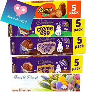 maryseplace easter eggs variety packs of 4 flavors- 20 eggs totals- peanut butter eggs- cadbury creme eggs- chocolate creme eggs – caramel creme eggs- easter chocolate – gift boxed, easter hunt, easter candy- basket & filler, party decor (20 eggs) . come