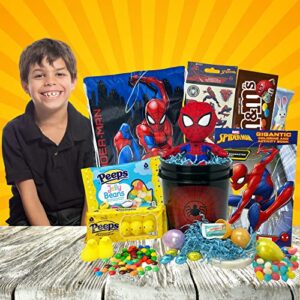 Spider-Man Easter Gift Basket For Kids Already Filled - Easter Care Package Gift Pack Bundle Prefilled With Easter Eggs Candy Chocolate for Girls Boys Young Children Grandchildren Toddlers