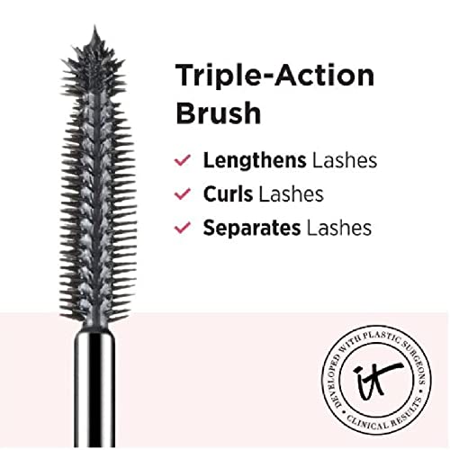 IT Cosmetics Hello Lashes 5-in-1, Black - Volumizing Mascara, Lash Primer, Lash Serum, Lash Tint & Lash Curler - With Collagen, Biotin & Peptides - 0.33 fl oz (1 Count)