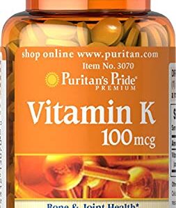 Vitamin K 100 mcg Supports Bone and Joint Health, 100 Count by Puritan's Pride