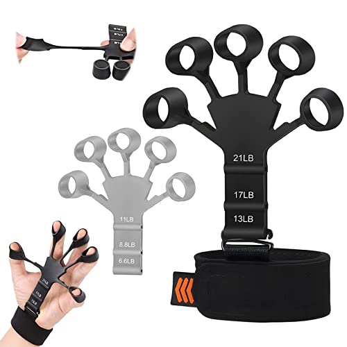 Finger Strengthener, Grip Strength Trainer, Finger Exerciser & Hand Strengthener, Finger Resistance Band for Wrist Physcial Rehabilitation ，Rock climbing training, strength training(Black+Grey)