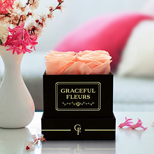 Chloe's Graceful Fleurs | Real Roses that Lasts for Years | Fresh Flowers for Delivery Birthday | Birthday Gifts for Women | Preserved Roses in a Box | Forever Rose Box | Mothers Day Gifts (Light Peach)