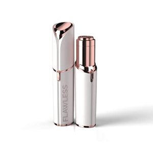 finishing touch flawless facial hair remover for women, white/rose gold electric face razor for women with led light for instant and painless hair removal