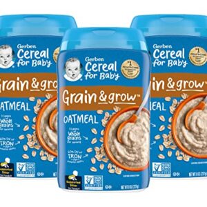 Gerber Cereal for Baby 1st Foods Grain & Grow Oatmeal Cereal, Made with Whole Grains & Essential Nutrients, Non-GMO, For Supported Sitters, 8-Ounce Canister (Pack of 3)