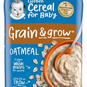 Gerber Cereal for Baby 1st Foods Grain & Grow Oatmeal Cereal, Made with Whole Grains & Essential Nutrients, Non-GMO, For Supported Sitters, 8-Ounce Canister (Pack of 3)