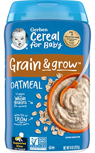 Gerber Cereal for Baby 1st Foods Grain & Grow Oatmeal Cereal, Made with Whole Grains & Essential Nutrients, Non-GMO, For Supported Sitters, 8-Ounce Canister (Pack of 3)