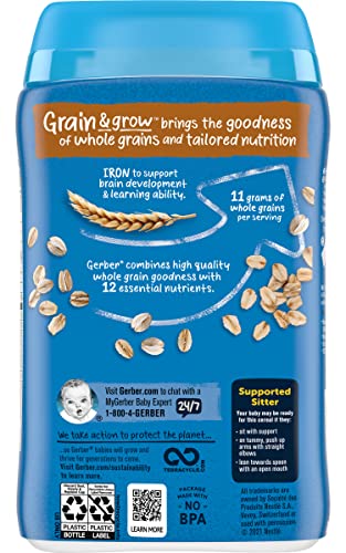 Gerber Cereal for Baby 1st Foods Grain & Grow Oatmeal Cereal, Made with Whole Grains & Essential Nutrients, Non-GMO, For Supported Sitters, 8-Ounce Canister (Pack of 3)