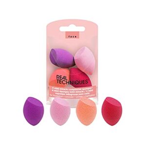 real techniques mini miracle complexion sponge makeup blender, beauty sponge for touch ups, professional makeup tool, cruelty free, latex free, perfect for travel or on the go, 4 count