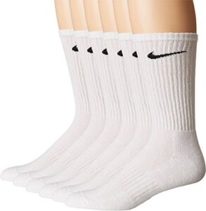 nike unisex performance cushion crew socks with bag (6 pairs), white/black, medium