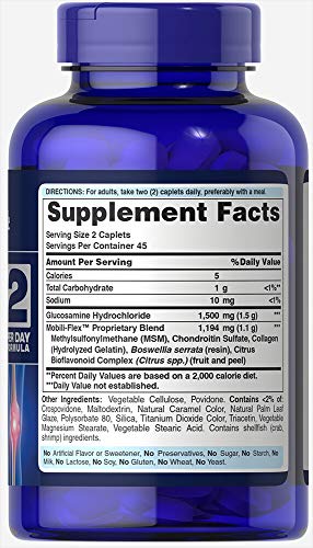 Puritan's Pride Triple Strength Glucosamine, Chondroitin & MSM Joint Soother, 90 Coated Caplets