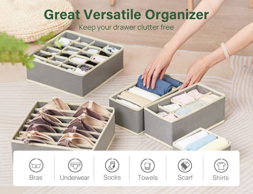 Kootek 10 Pack Drawer Organizers for Clothing, 92 Cell Dresser Organizer Socks Underwear Organizer Fabric Foldable Dividers Closet Organizers and Storage Boxes for Baby Clothes, Bra, Ties, Scarf