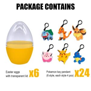 Guilin Prefilled Easter Eggs with Keychains Toys, 6pcs Easter Eggs with 24pcs Keychains Toys Inside, Easter Gifts wor Kids, Colorful Toy Easter Egg Fillers Easter Basket Stuffers Easter Party Favors