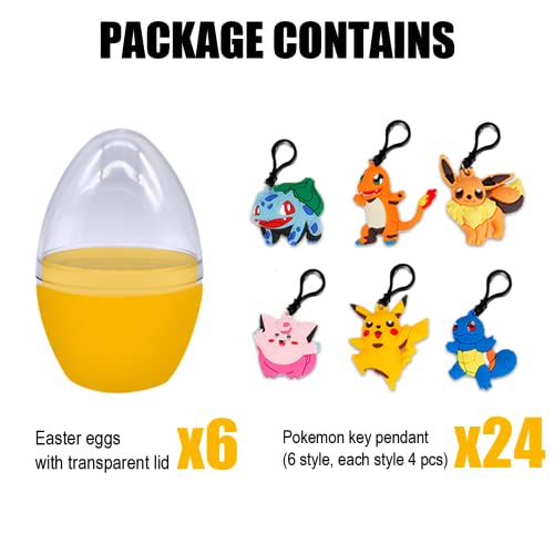 Guilin Prefilled Easter Eggs with Keychains Toys, 6pcs Easter Eggs with 24pcs Keychains Toys Inside, Easter Gifts wor Kids, Colorful Toy Easter Egg Fillers Easter Basket Stuffers Easter Party Favors