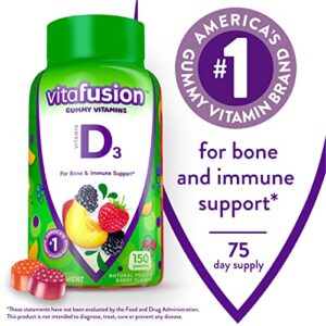 Vitafusion Vitamin D3 Gummy Vitamins, 50Mcg Per Serving, Immune System Support, Delicious Peach and Berry Flavors, 150 Ct (75 Day Supply), from America’s Number One Gummy Vitamin Brand