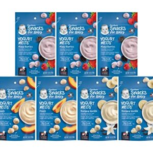 Gerber Yogurt Melts, Variety Pack, Mixed Berry + Peach + Banana Vanilla, 1oz (Pack of 7)