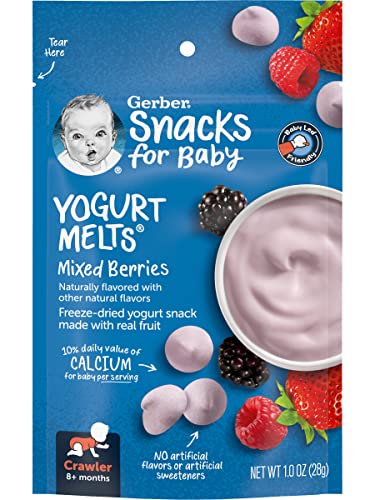 Gerber Yogurt Melts, Variety Pack, Mixed Berry + Peach + Banana Vanilla, 1oz (Pack of 7)