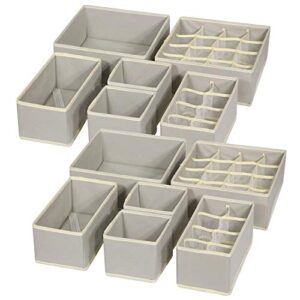 tenabort 12 pack foldable drawer organizer dividers cloth storage box closet dresser organizer cube fabric containers basket bins for underwear bras socks panties lingeries nursery baby clothes gray