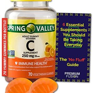 Vitamin C Gummies for Adults - Immune Support - 250 mg (70 ct) from Spring Valley + Vitamin Pouch and Guide to Supplements