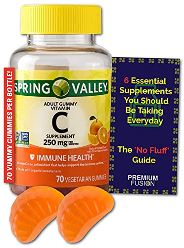 Vitamin C Gummies for Adults - Immune Support - 250 mg (70 ct) from Spring Valley + Vitamin Pouch and Guide to Supplements