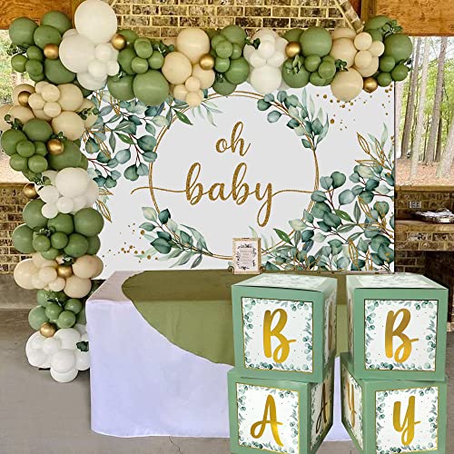 243 Pc Sage Green Baby Shower Decorations For Boy Or Girl, Rustic Gender Neutral Sage Green & White Balloon Garland Kit, Greenery BABY Boxes, Eucalyptus Oh Baby Backdrop Banner, Olive Decor, Confetti