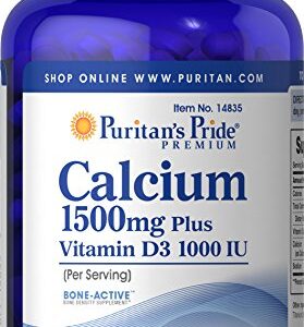 Puritan's Pride Calcium 1500 mg with Vitamin D 1000 IU-120 Coated Caplets, 120 Count (Pack of 1) (14835)