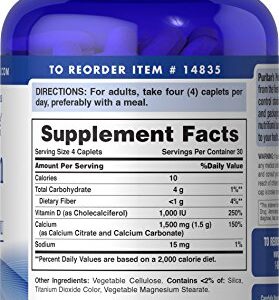 Puritan's Pride Calcium 1500 mg with Vitamin D 1000 IU-120 Coated Caplets, 120 Count (Pack of 1) (14835)