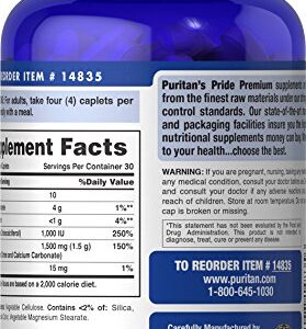 Puritan's Pride Calcium 1500 mg with Vitamin D 1000 IU-120 Coated Caplets, 120 Count (Pack of 1) (14835)