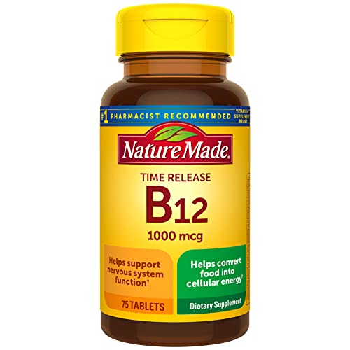 Nature Made Vitamin B12 1000 mcg Time Release Tablets, 75 Count (Packaging May Vary)