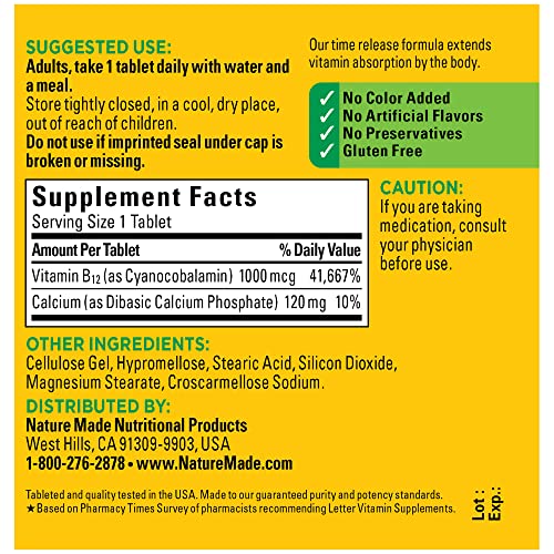 Nature Made Vitamin B12 1000 mcg Time Release Tablets, 75 Count (Packaging May Vary)