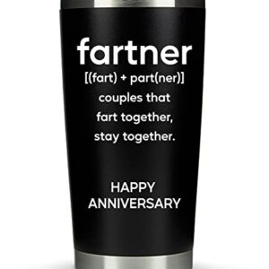 KLUBI Anniversary for Him Her – “Fartner” 20oz Stainless Steel Coffee Tumbler/Mug – Funny Gift Idea for Husband, Wife, Girlfriend, Boyfriend, Couples, Relationship