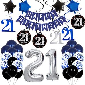 21st birthday decorations for him/her – blue birthday decorations for boys men party supplies including happy birthday banner balloons for birthday party decor – 21st bday decorations for women girls