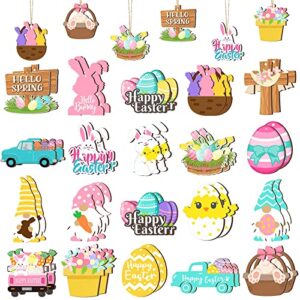 40 pieces easter wooden ornaments for tree happy easter egg gnome bunny chick cutouts wood hanging ornament spring easter wooden slice decorations for party home classroom decor, 20 styles