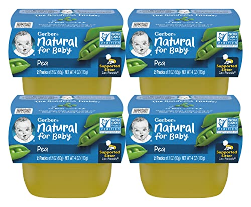 Gerber Natural for Baby 1st Foods Baby Food Tubs, Pea, Non-GMO Pureed Baby Food for Supported Sitters, Made with Natural Vegetables, 2 - 2 OZ Tubs/Pack (Pack of 4)