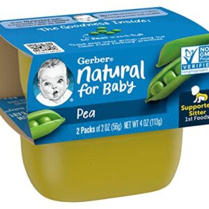 Gerber Natural for Baby 1st Foods Baby Food Tubs, Pea, Non-GMO Pureed Baby Food for Supported Sitters, Made with Natural Vegetables, 2 - 2 OZ Tubs/Pack (Pack of 4)