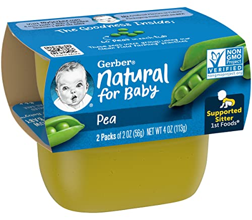 Gerber Natural for Baby 1st Foods Baby Food Tubs, Pea, Non-GMO Pureed Baby Food for Supported Sitters, Made with Natural Vegetables, 2 - 2 OZ Tubs/Pack (Pack of 4)