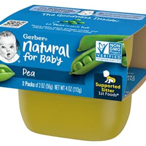 Gerber Natural for Baby 1st Foods Baby Food Tubs, Pea, Non-GMO Pureed Baby Food for Supported Sitters, Made with Natural Vegetables, 2 - 2 OZ Tubs/Pack (Pack of 4)