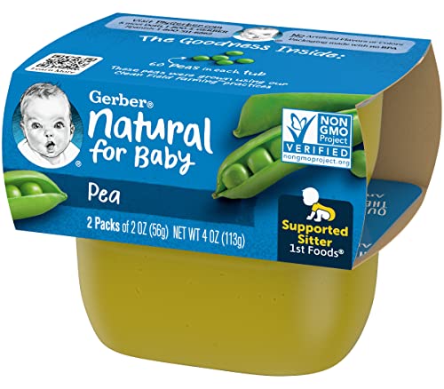 Gerber Natural for Baby 1st Foods Baby Food Tubs, Pea, Non-GMO Pureed Baby Food for Supported Sitters, Made with Natural Vegetables, 2 - 2 OZ Tubs/Pack (Pack of 4)