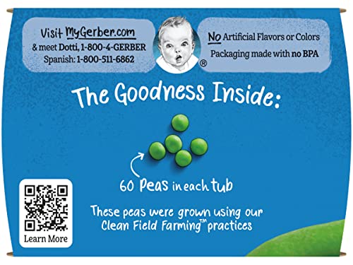 Gerber Natural for Baby 1st Foods Baby Food Tubs, Pea, Non-GMO Pureed Baby Food for Supported Sitters, Made with Natural Vegetables, 2 - 2 OZ Tubs/Pack (Pack of 4)