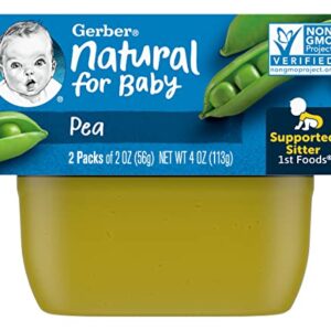 Gerber Natural for Baby 1st Foods Baby Food Tubs, Pea, Non-GMO Pureed Baby Food for Supported Sitters, Made with Natural Vegetables, 2 - 2 OZ Tubs/Pack (Pack of 4)