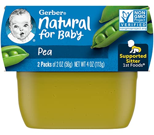 Gerber Natural for Baby 1st Foods Baby Food Tubs, Pea, Non-GMO Pureed Baby Food for Supported Sitters, Made with Natural Vegetables, 2 - 2 OZ Tubs/Pack (Pack of 4)