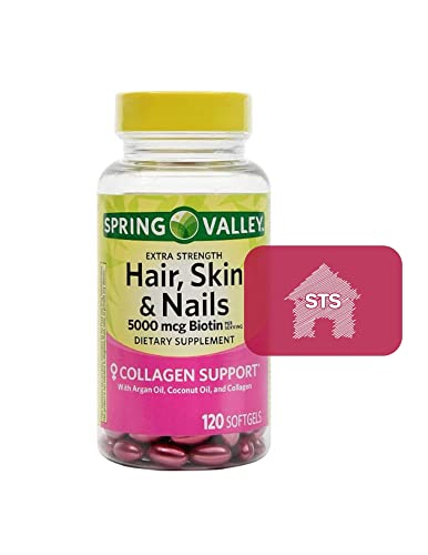 Hair, Skin & Nails Extra Strength Bundle. Includes One Bottle of Spring Valley Hair, Skin & Nails Extra Strength - 5,000 Mcg, 120 Count and a STS Fridge Magnet!