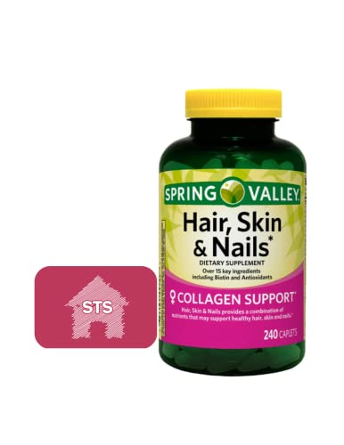 Spring Valley Hair, Skin & Nails Caplets, 240 Count + STS Fridge Magnet.