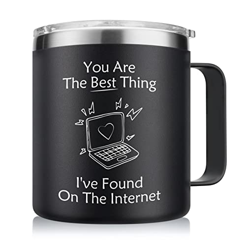 NOWWISH Romantic and Funny 14oz Black Mug for Men - Best Thing I Found on the Internet, Ideal Gift for Him, Boyfriend, Husband, on Anniversary, Birthday, Father's Day, Unique and Practical