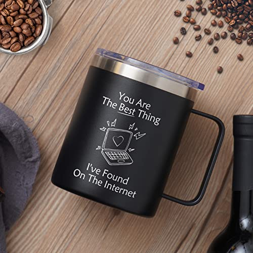 NOWWISH Romantic and Funny 14oz Black Mug for Men - Best Thing I Found on the Internet, Ideal Gift for Him, Boyfriend, Husband, on Anniversary, Birthday, Father's Day, Unique and Practical