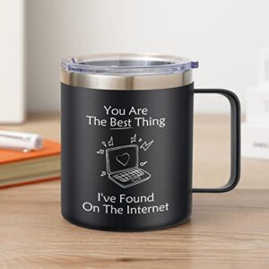 NOWWISH Romantic and Funny 14oz Black Mug for Men - Best Thing I Found on the Internet, Ideal Gift for Him, Boyfriend, Husband, on Anniversary, Birthday, Father's Day, Unique and Practical